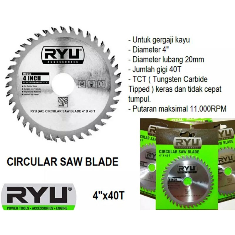 Jual RYU Mata Circular Saw Blade 4" x 40 T /Mata gergaji Pisau Potong ...