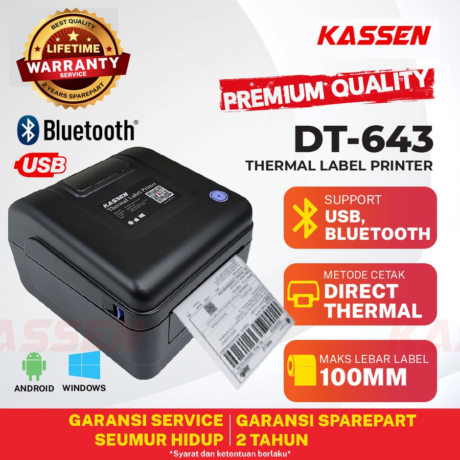 Jual Kassen DT-643 Printer Barcode Thermal Bluetooth | Shopee Indonesia