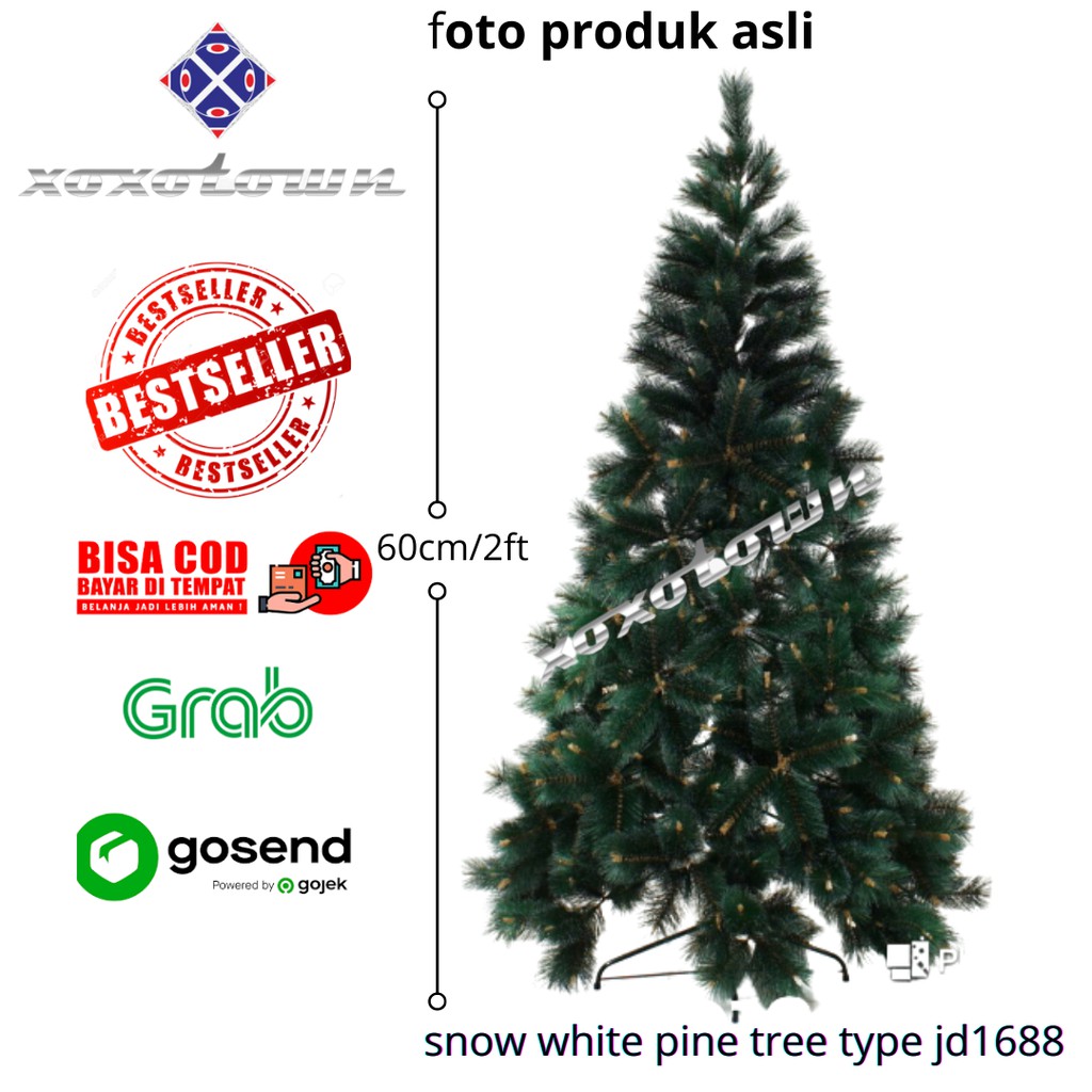 Jual pohon natal 2 feet / 60 cm snow white pine tree tipe jd1688 2ft ...