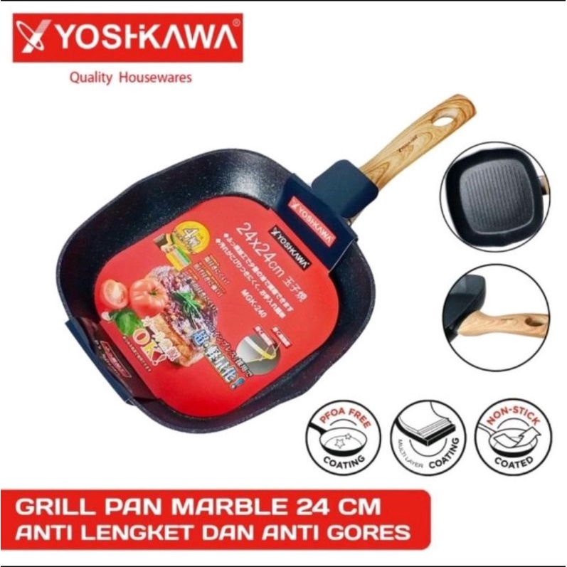 Jual YOSHIKAWA Grill Pan Marble Ceramic Panci Penggorengan Anti Lengket 28 cm / 24 cm | Shopee ...