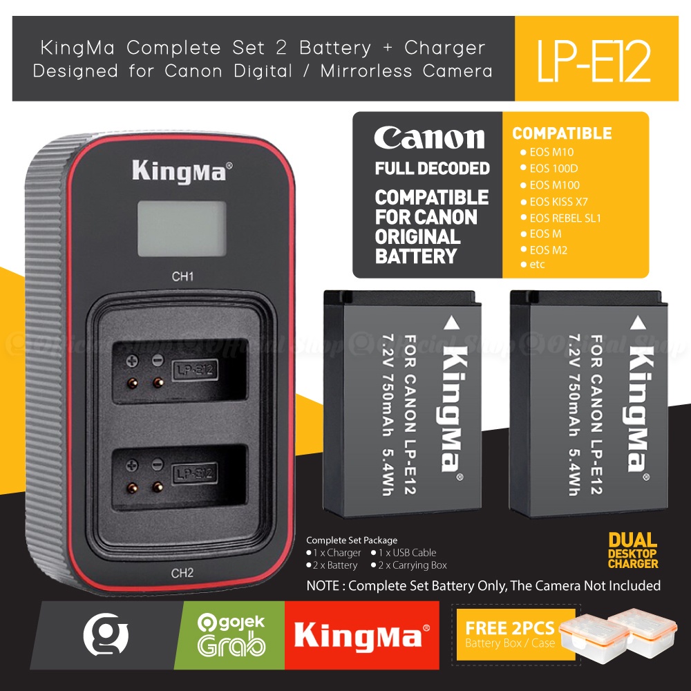 Jual KingMa Paket Complete Battery LCD Charger Set LP-E12 Canon EOS M M2 M10 M50 M100 100D Rebel ...