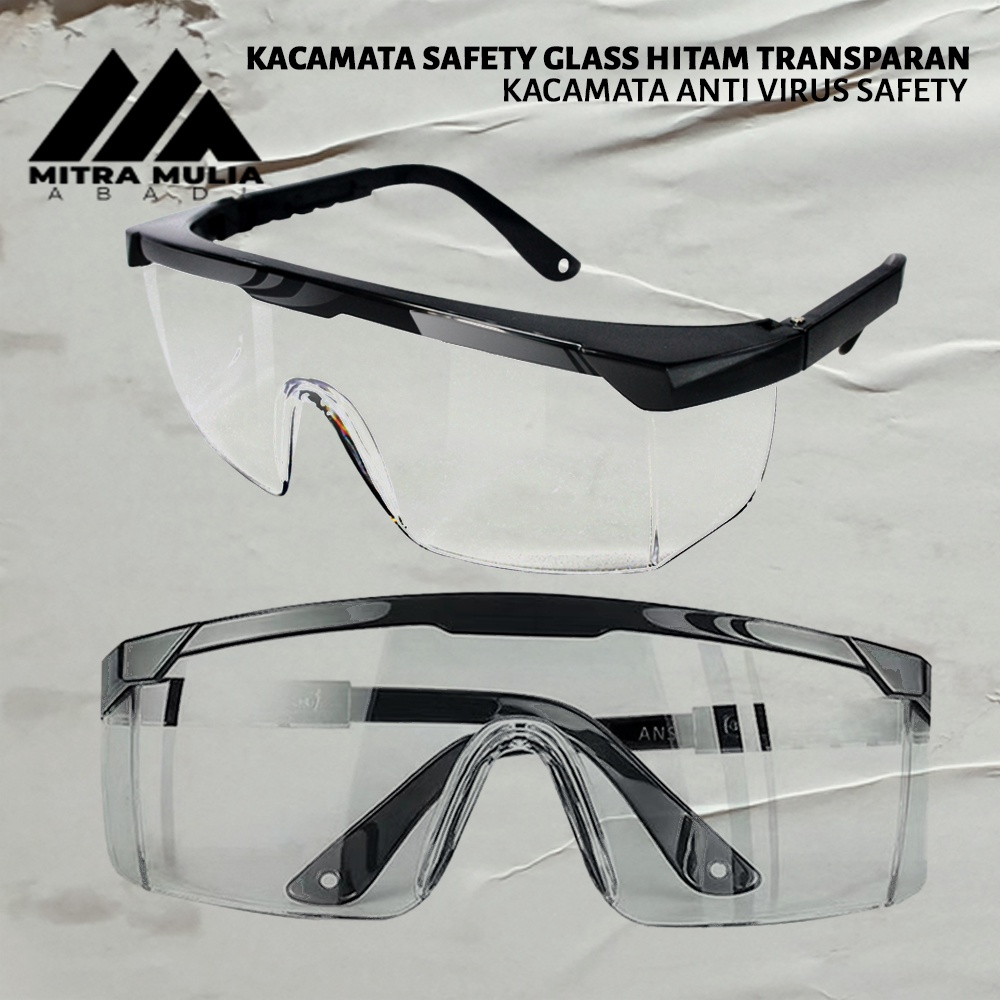 Jual Kacamata Safety Glass Hitam Transparan | Kacamata Anti Virus ...