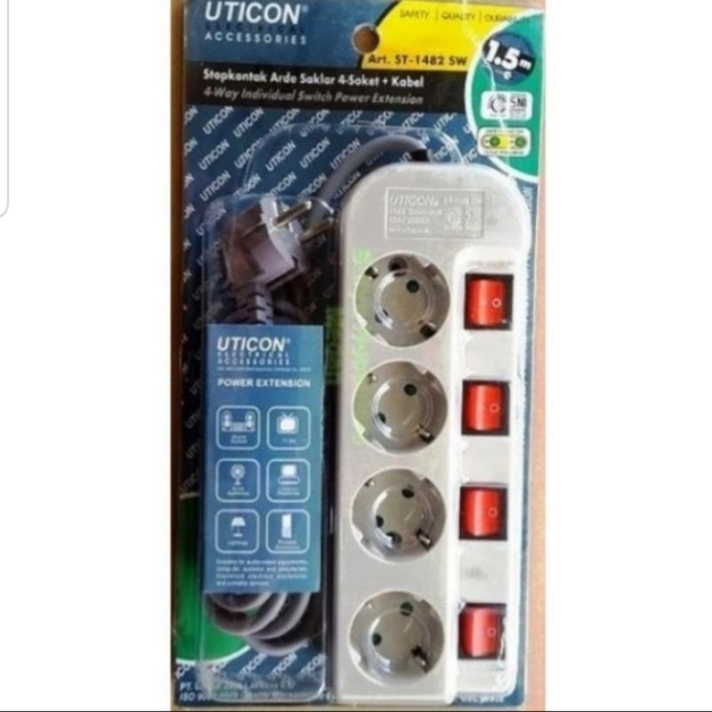 Jual Uticon Stop Kontak Arde 4 Lubang Multi Saklar ST 1482 SW | Shopee ...
