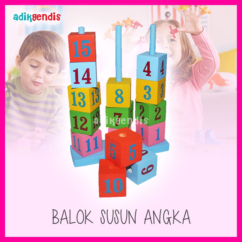 Jual Mainan Edukasi Balok Menara Susun Angka - Bahan Kayu Aman Untuk ...