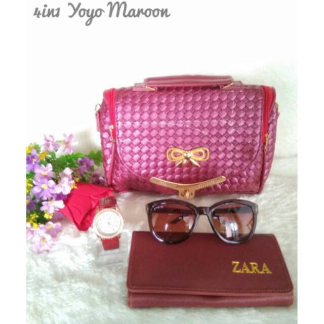 Jual Tas paket 4in1 / yoyoo maroon / tas paketan 4in1 murah / tas 3in1 ...