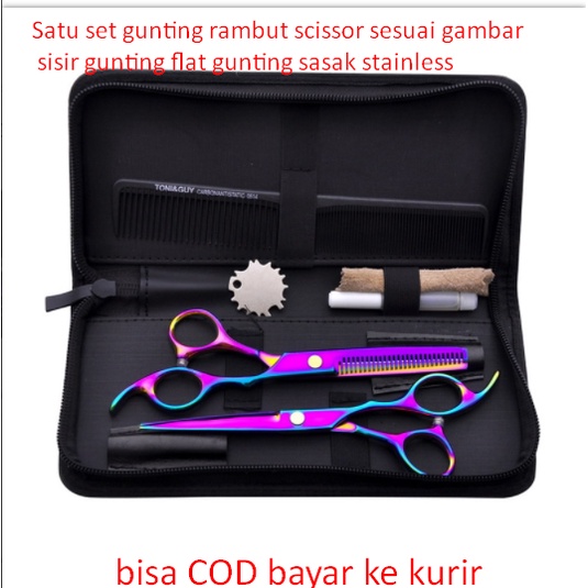 Jual Satu set gunting rambut scissor sesuai gambar sisir gunting flat ...