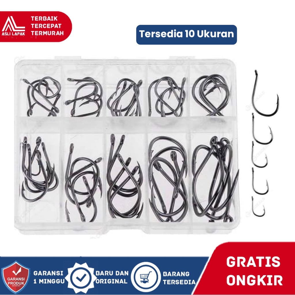 Jual Paket Kail Pancing Ikan Hook Set Ukuran 3-12 Dengan Box Isi 70 ...