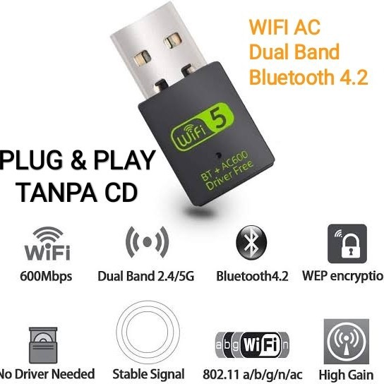 Jual USB Wifi AC Bluetooth 4.2 Dual Band Wireless 2.4Ghz 5Ghz Combo ...