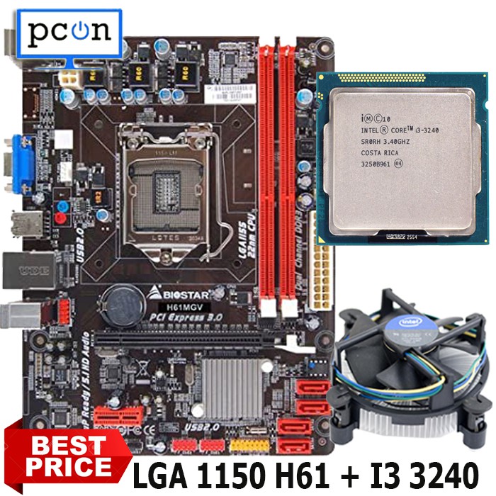 Jual Paket mainboard LGA 1155 H61 BIOSTAR dengan i3 3240 | Shopee Indonesia