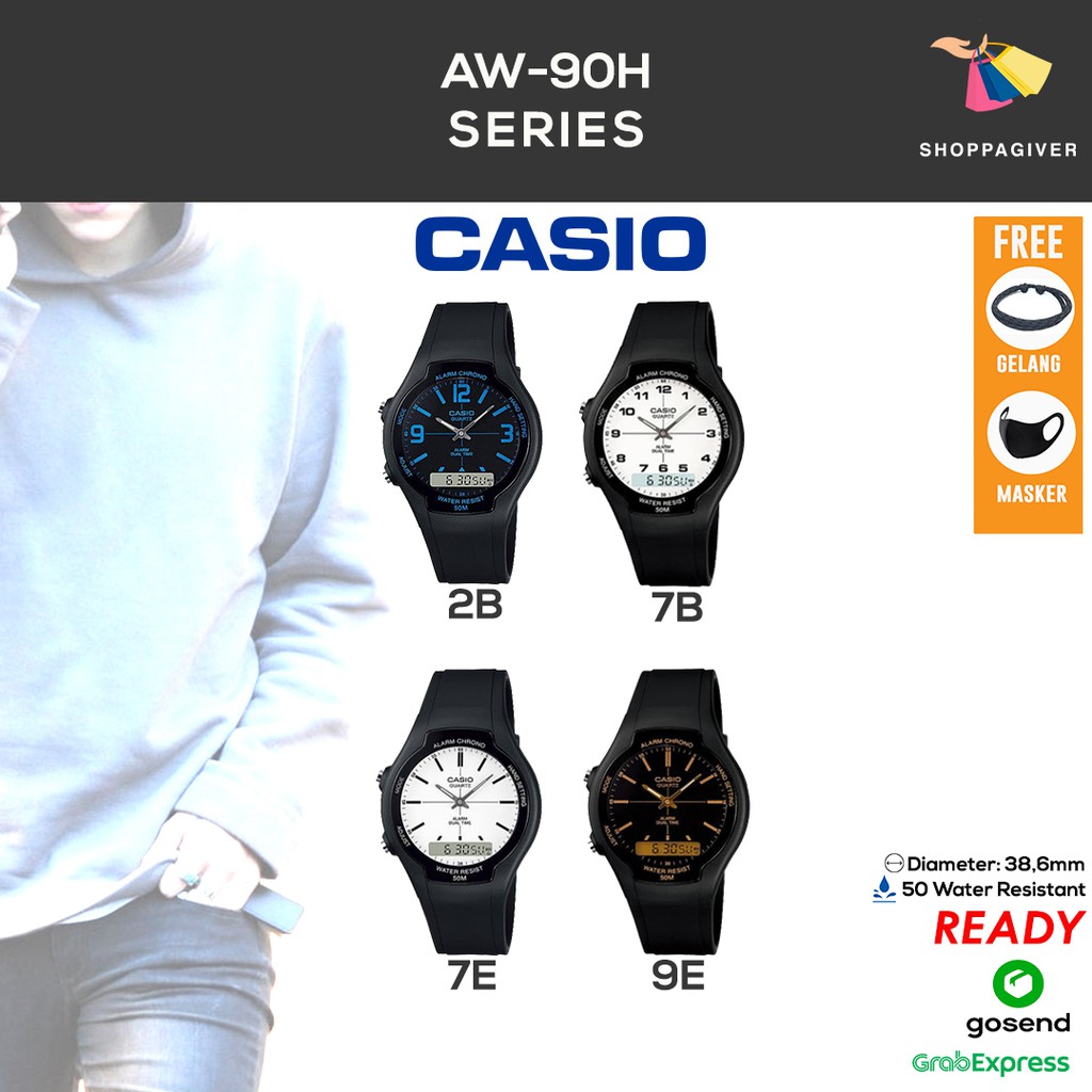 Jual JAM TANGAN PRIA CASIO ORIGINAL AW-90H SERIES AW-90H-2B/7B/7E/9E ...