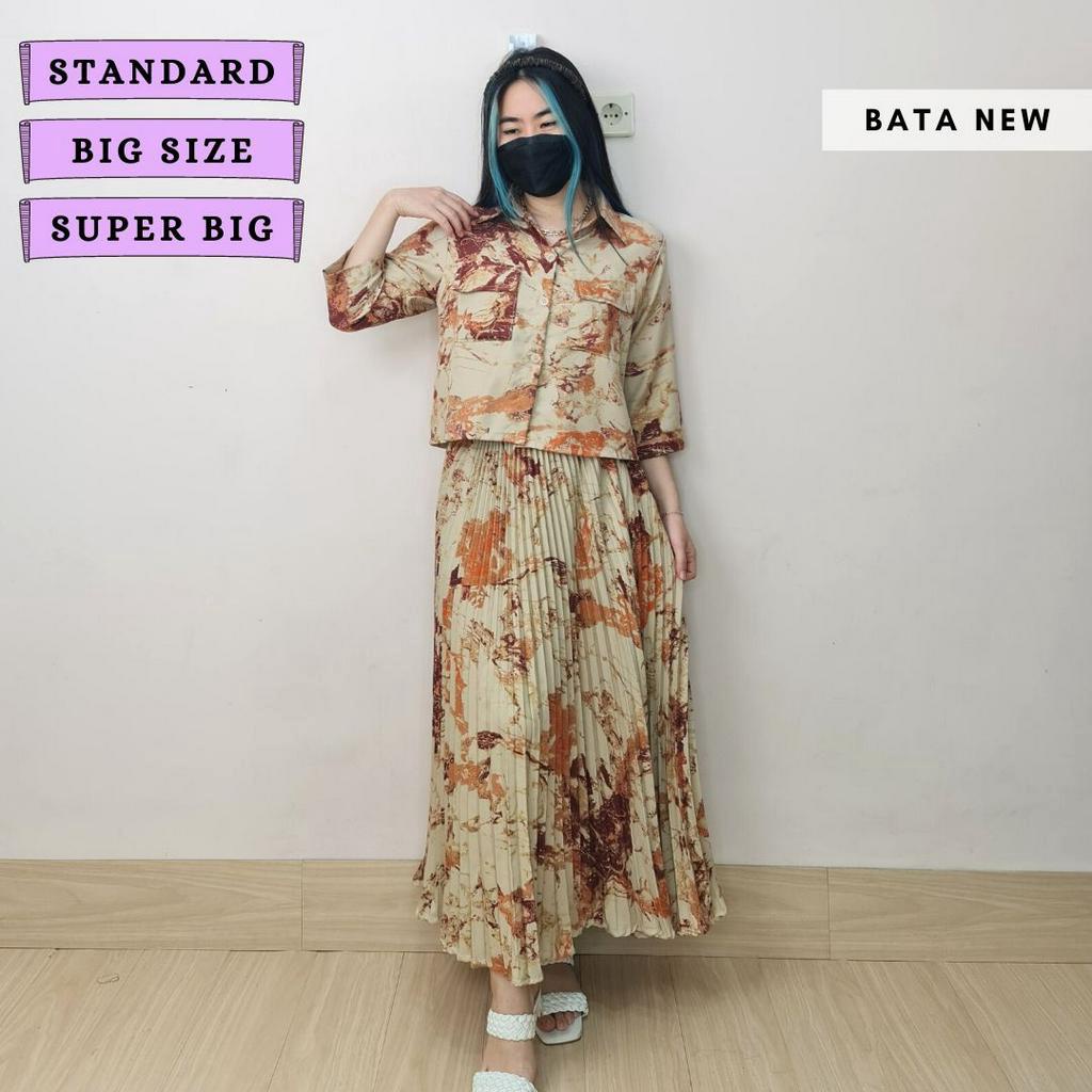 Jual 4744 tanari floral button pocket long sleeves plisket skirt one ...