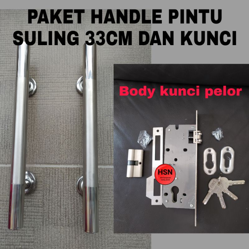 Jual PAKET HANDLE PINTU SULING 33CM DAN KUNCI PELOR - PEGANGAN PINTU ...