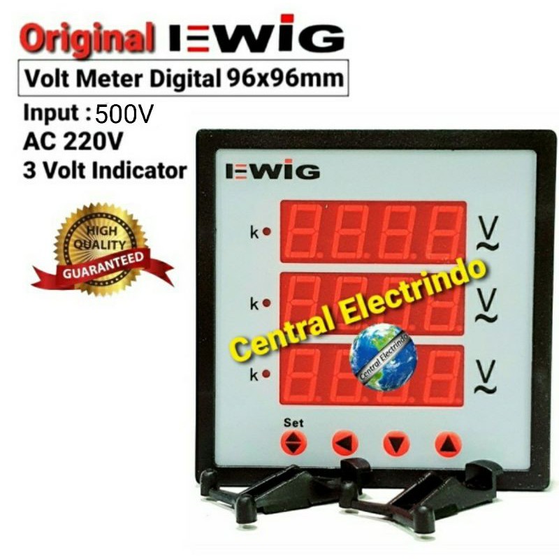 Jual Volt Meter Digital EWIG 96x96mm E294Z 3U 3 Baris Volt Display ...