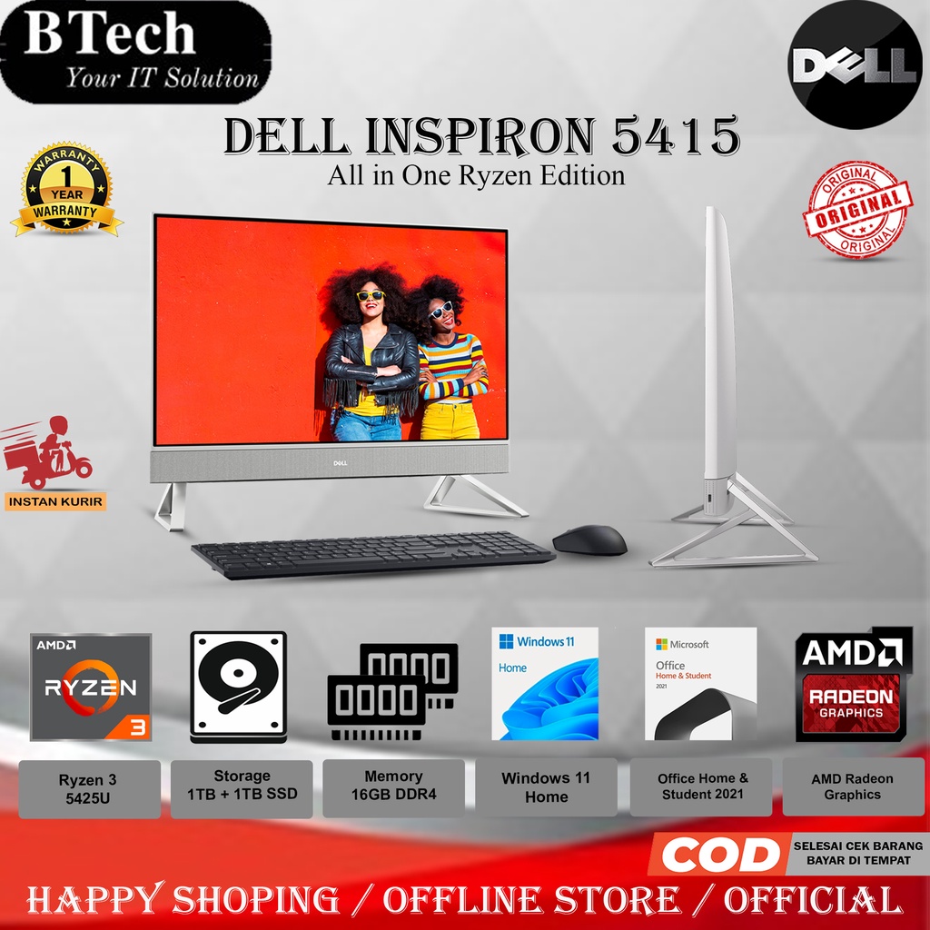 Jual Dell Inspiron 5415 AIO AMD Ryzen 3 16GB 1TB+1TB SSD W11H+OHS 1YR ...