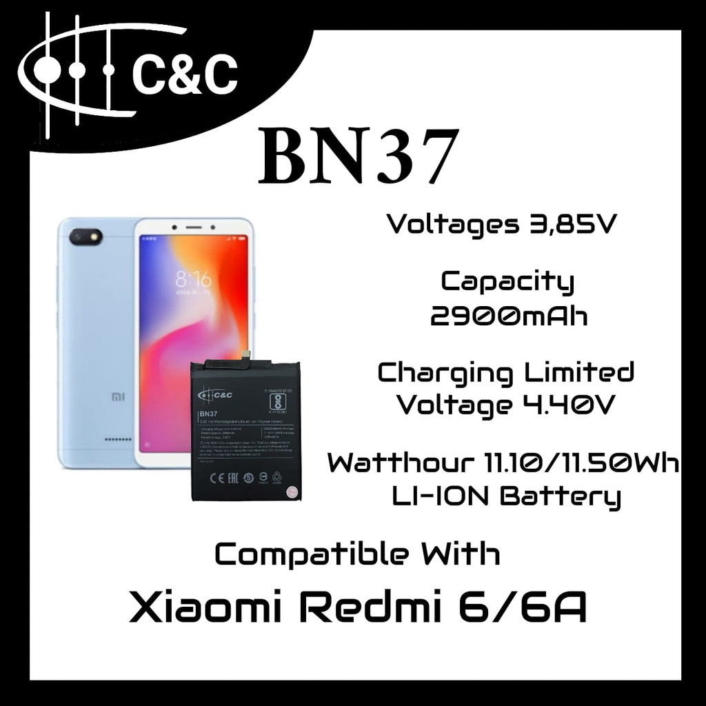Jual (188) Batre battery baterai Xiaomi Redmi 6A / Mi6A / BN37 | Shopee ...