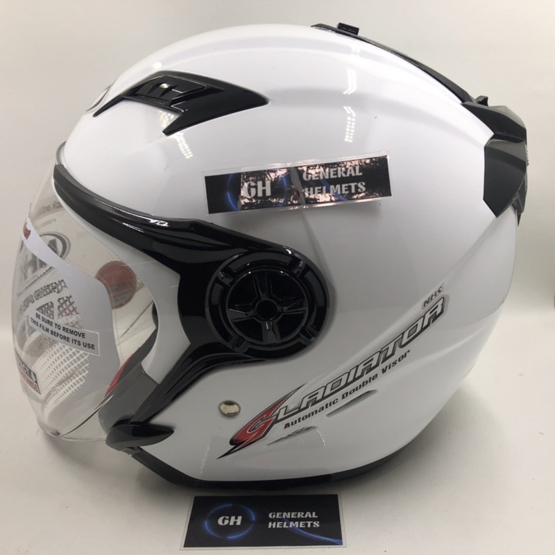 Jual HELM NHK GLADIATOR SOLID WHITE PUTIH DOUBLE VISOR HALF FACE ...