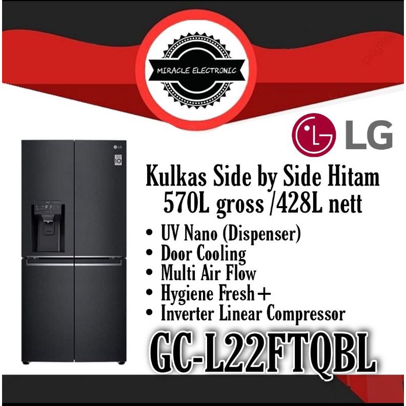 Jual LG GC-L22FTQBL Kulkas Side by Side 570L/428L Inverter Linear UVNano Door Cooling+ L22FTQBL ...