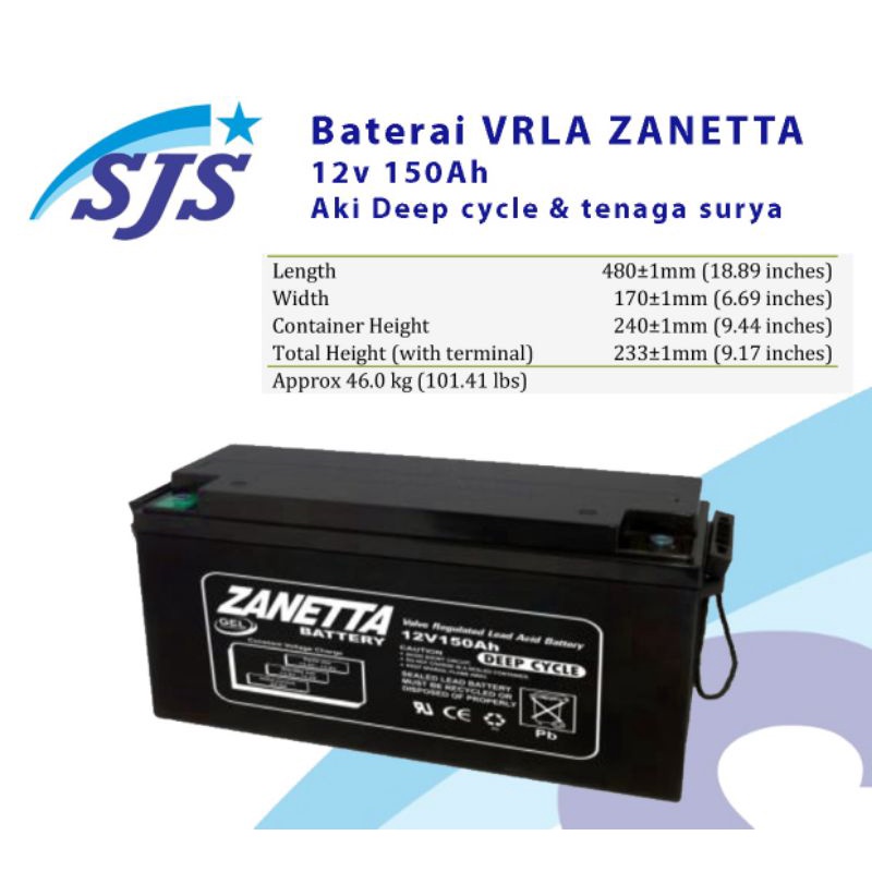 Jual Accu Vrla GeL 12v 150ah Zanetta Battery | Shopee Indonesia