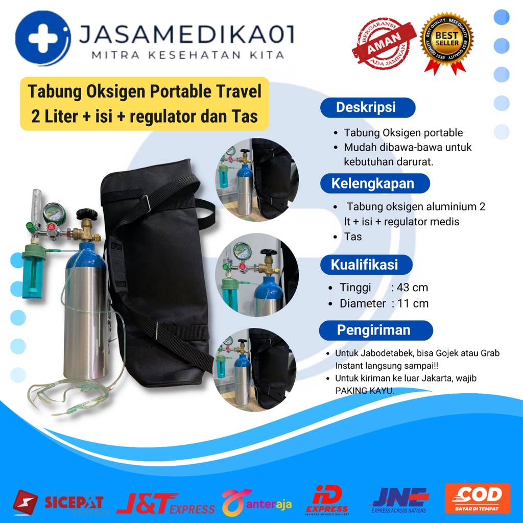 Jual Tabung Oksigen Portable Travel 2 Liter + isi + Regulator Dan Tas | Shopee Indonesia