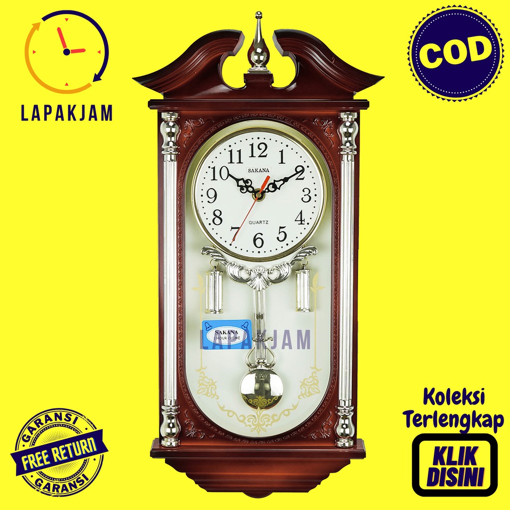 Jual Jam Dinding Bell Mellody & Bandul Dekorasi Kamar Minimalis Unik Besar Sakana 328 Coklat ...