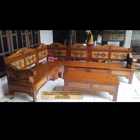 Jual set kursi ruangan pojok jenis bagong sudut kayu jati ukir Jepara ...