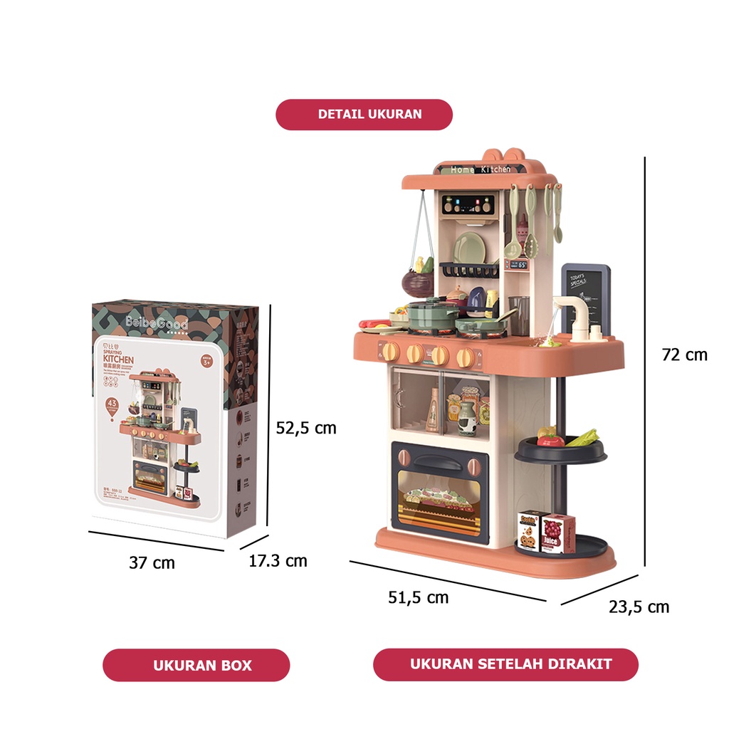 Jual MAINAN BEIBE GOOD KITCHEN COOKING SET 43pc MUSIC LIGHT SOUND WATER ...