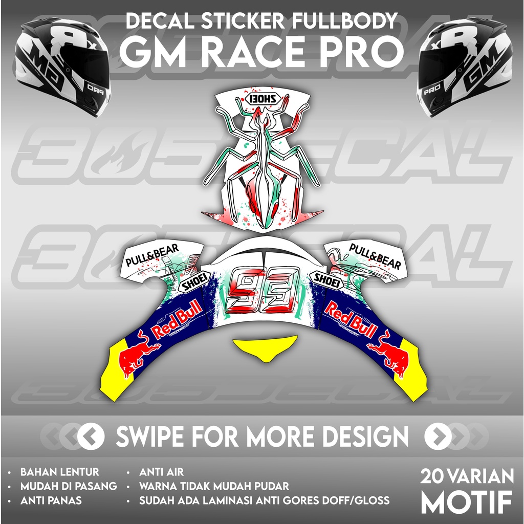 Jual Sticker decal helm GM Race Pro motif marques shoie | decal helm ...