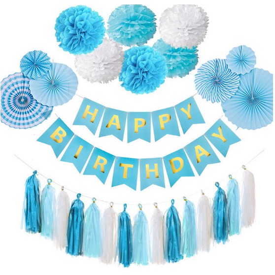 Jual PAKET DEKORASI ULANG TAHUN BANNER HAPPY BIRTHDAY, POMPOM BUNGA ...