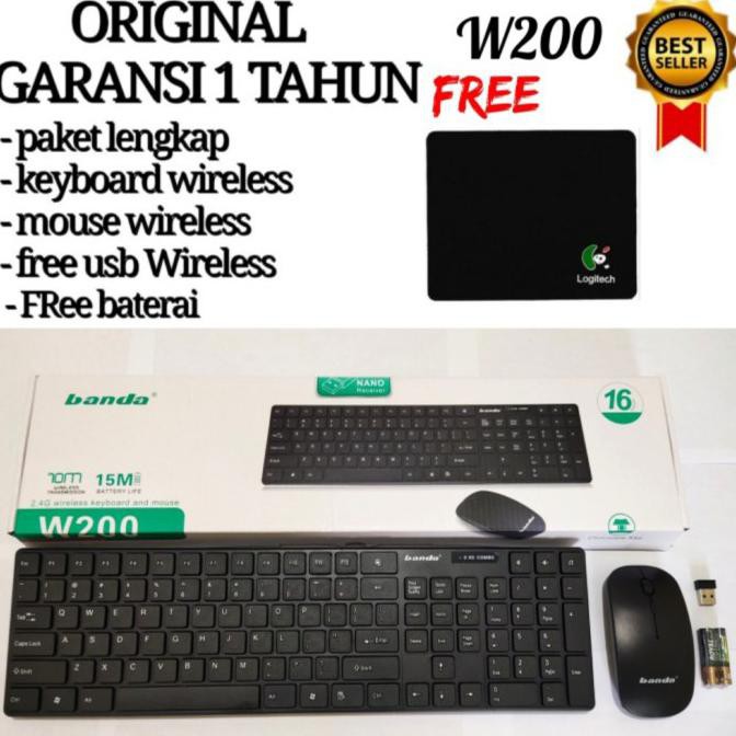 Jual PAKET KEYBOARD WIRELESS + MOUSE WIRELESS BANDA W200 + MOUSEPAD ...