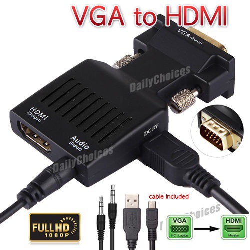Jual SKU-1001 CONVERTER VGA TO HDMI WITH AUDIO ADAPTER DONGLE / Cpu Pc ...