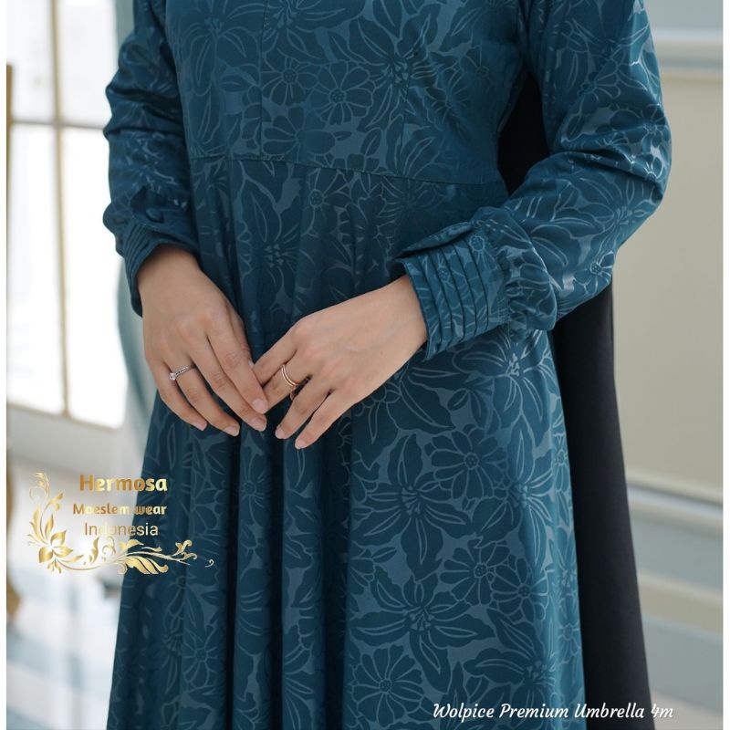 Jual Gamis embos premium LILY dan FLOWER umbrella syari dark tosca ...