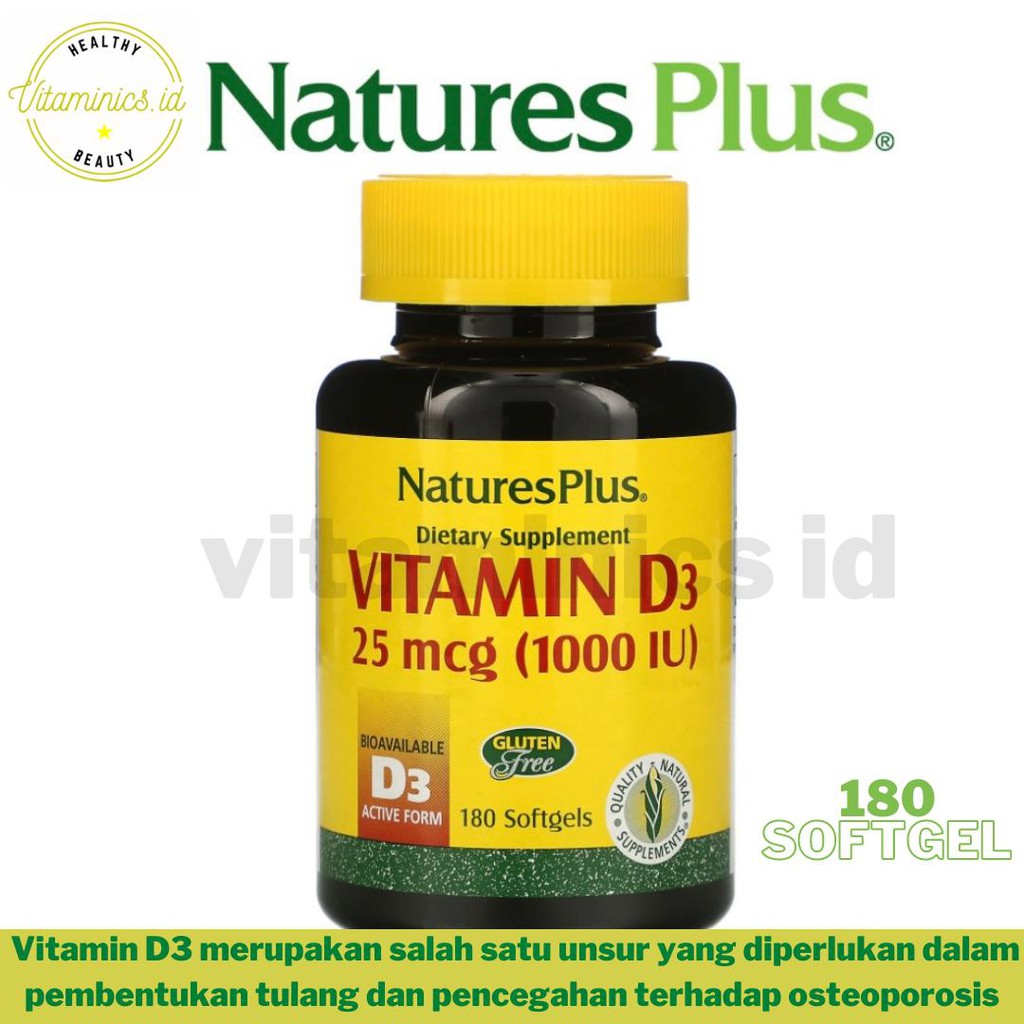 Jual Natures / Nature’s Plus Vitamin D3 1000iu 25mcg Vit D3 1000 iu 25 mcg 180 Softgels | Shopee ...