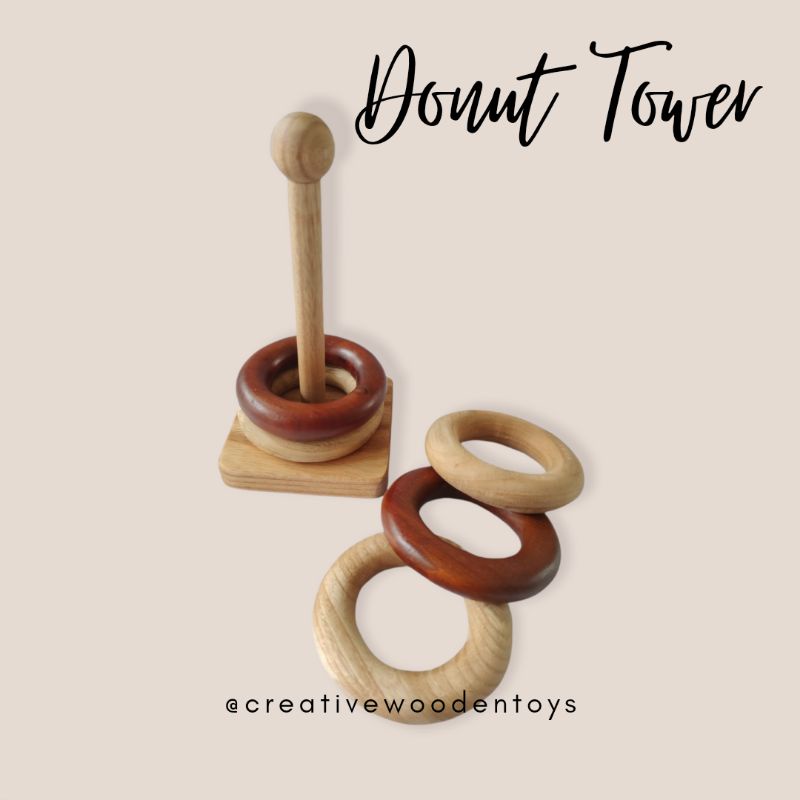 Jual Donut Tower, Tower Stacking, Mainan stacking kayu, Ring tower ...