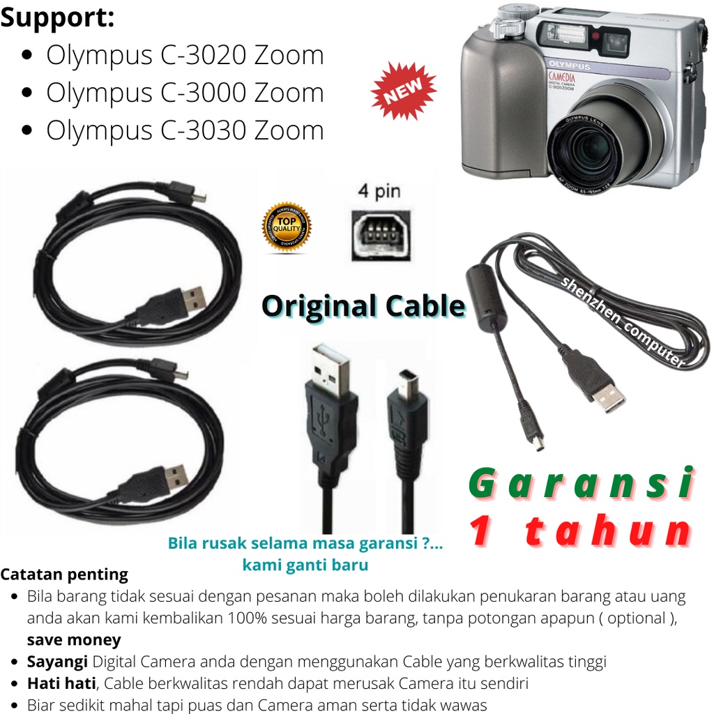 Jual USB Cable Olympus Camedia C-3020 C-3000 C-3030 Zoom high quality ...