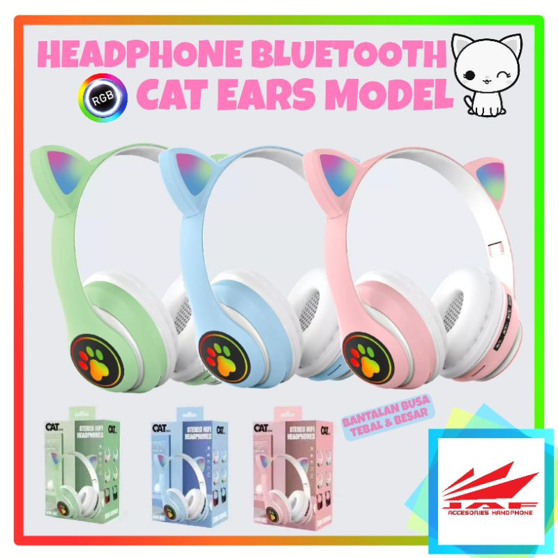 Jual Headphone Headset Bluetooth Cat Ear FULL LED Telinga Kucing HD ...