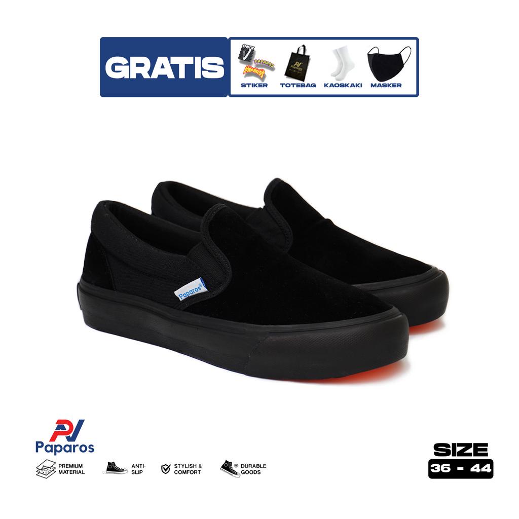 Jual Paparos Footwear - Sepatu Slip on Full Black Sepatu Sneakers ...