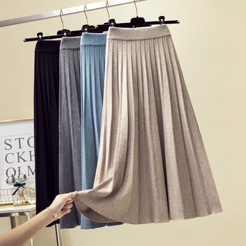 Jual Midi Pleat Knit Skirt Premium ( Rok Rajut Prisket ) | Shopee Indonesia