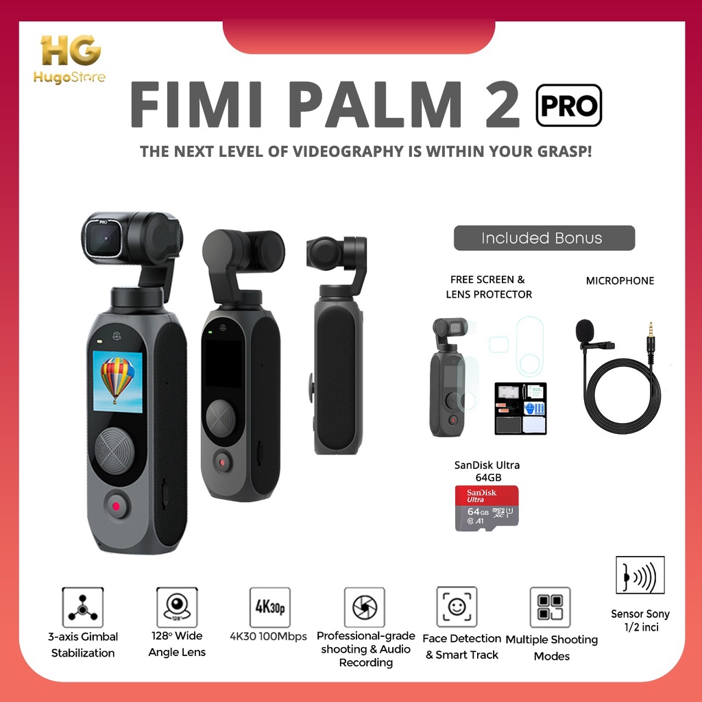 Jual FIMI Palm 2 Pro 3-axis 4K 1/2" CMOS SENSOR GIMBAL POCKET CAM ...