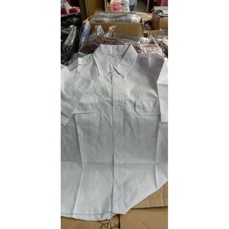 Jual kemeja putih saku dua dan pangkat, baju pilot , skoder lengan ...