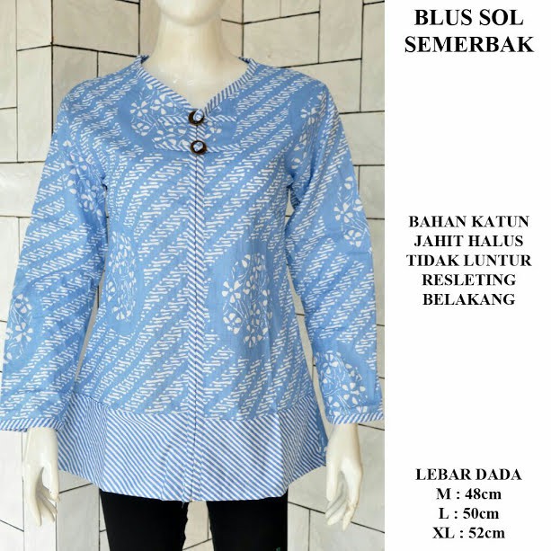 Jual Blus sol semerbak BIRU / blouse batik / blus batik / batik kantor ...