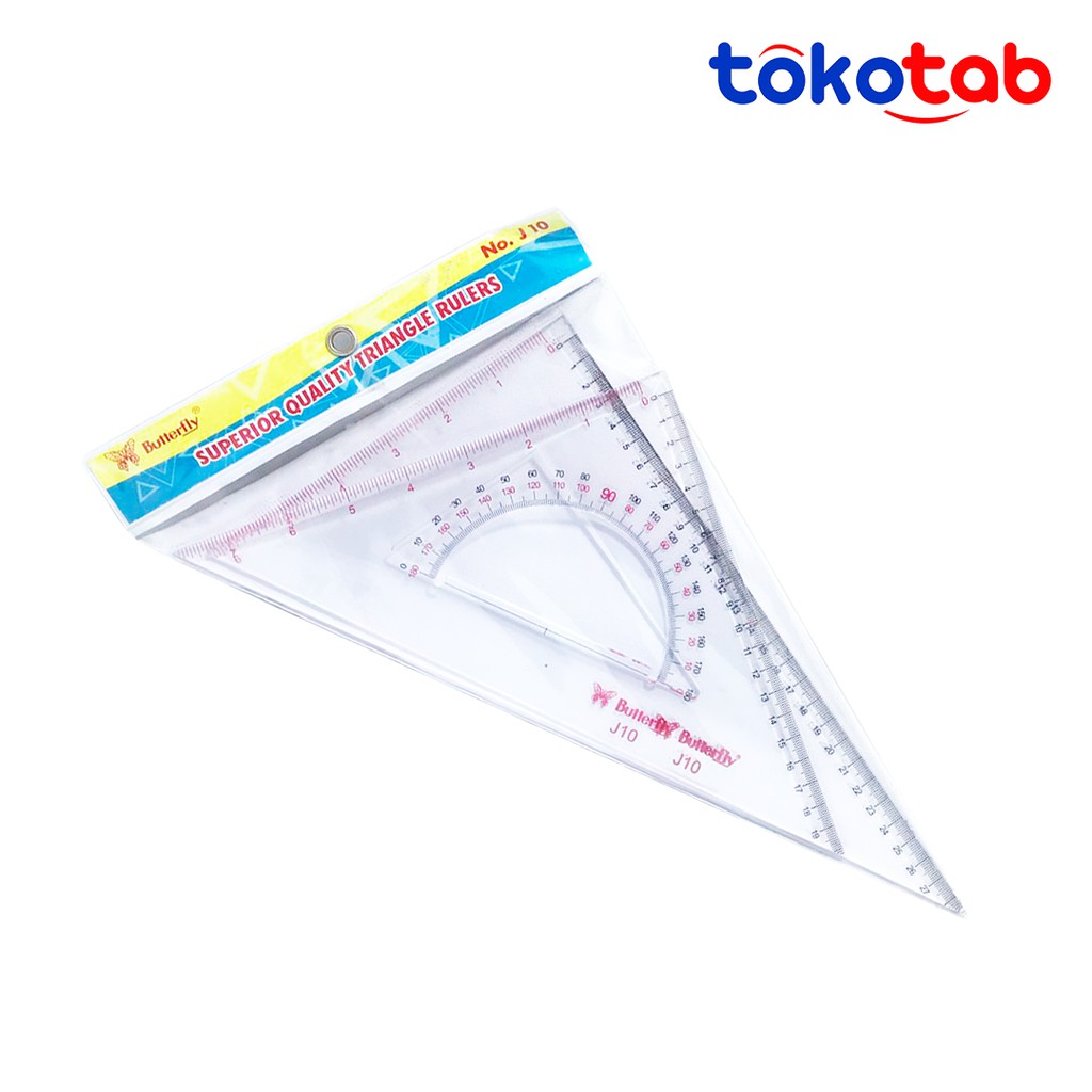 Jual Penggaris Segitiga Mistar Plastik Kaca 22cm 27cm 32Cm Butterfly J8 ...