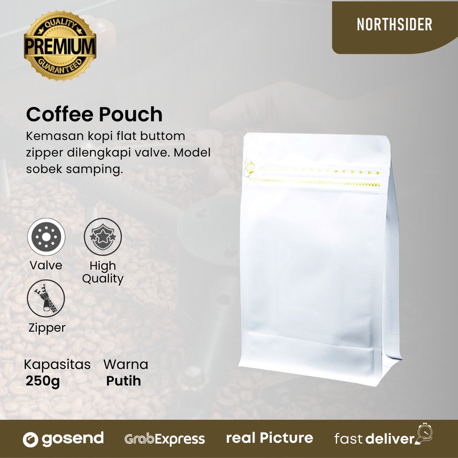 Jual Kemasan kopi 250gr - black standing pouch flat bottom zipper and valve | Shopee Indonesia