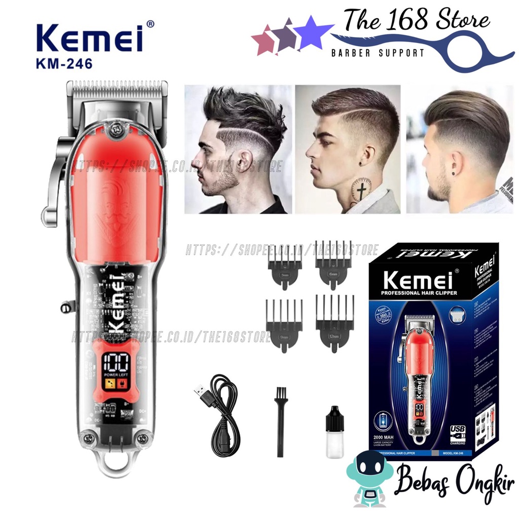 Jual Kemei Alat Cukur Rambut KM 246 Hair Clipper Electric Professional Transparant LCD Display ...