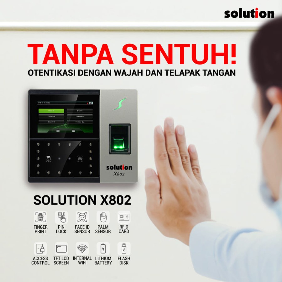 Jual SOLUTION X802 Mesin Absensi Karyawan Fingerprint & Face Sidik jari ...