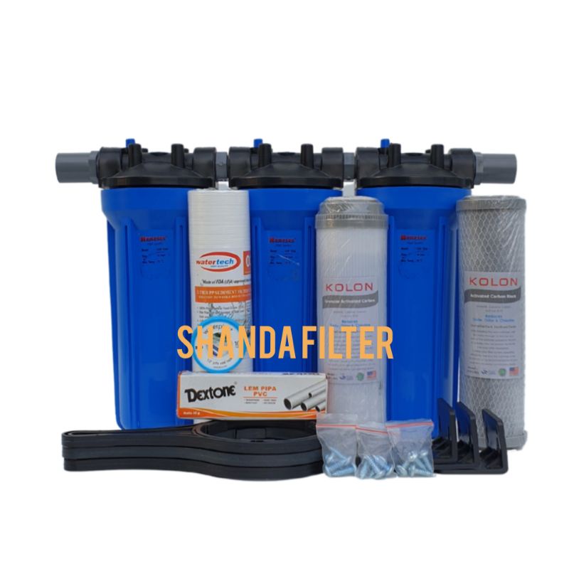 Jual Paket Filter Air 3 Saringan (Blue 10" Drat 3/4" SGC) | Shopee ...