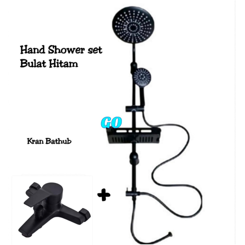 Jual Shower Tiang Hitam Set Bulat + Kran Bathub - Hand Shower Tiang ...