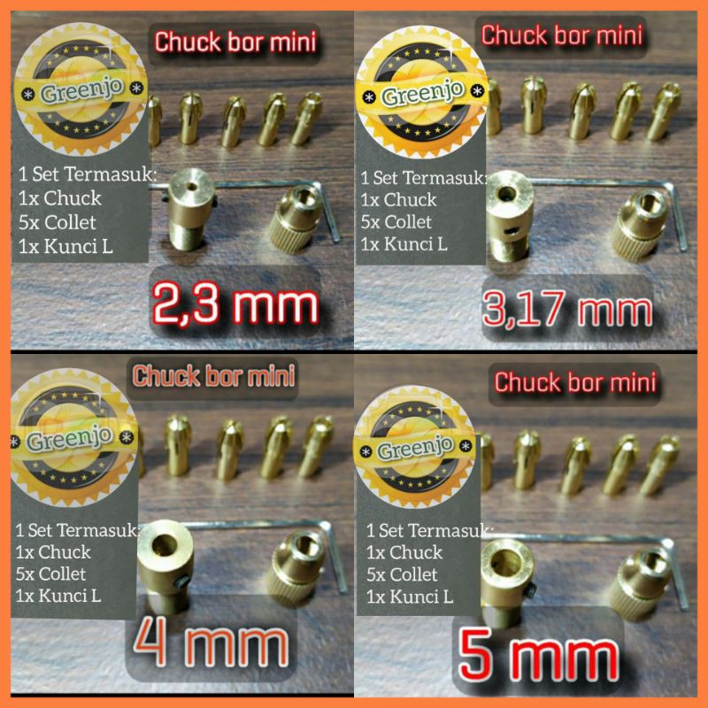 Jual Kepala Bor Mini 2,35mm 3,17mm 4mm 5mm Drill collet Chuck - Adapter ...