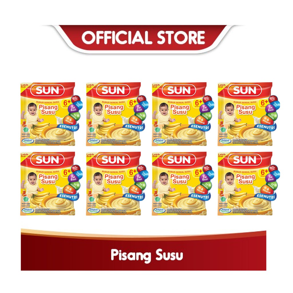 Jual SUN Bubur Sereal Susu Pisang Sachet 20 g x 8 Pcs | Shopee Indonesia