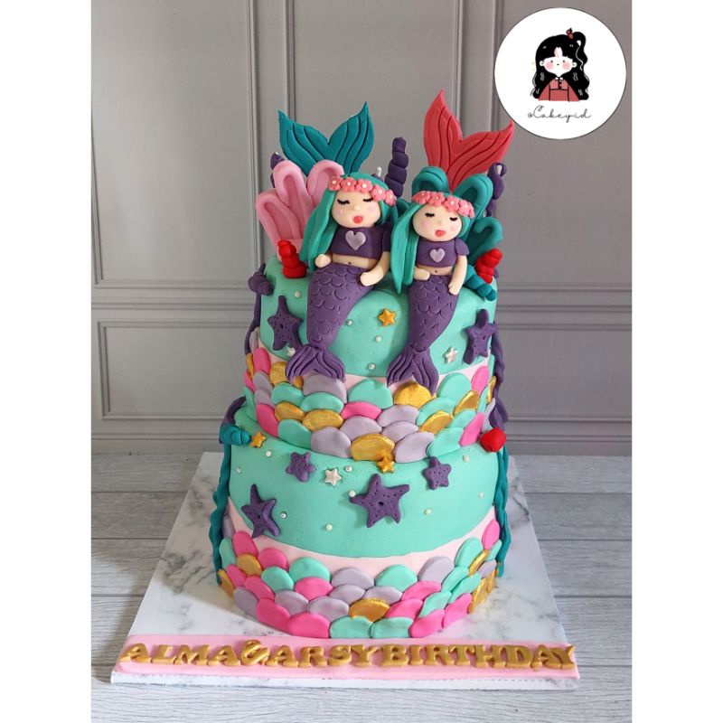 Jual Kue Ulang Tahun Karakter Mermaid (fondant 22+15cm) | Shopee Indonesia