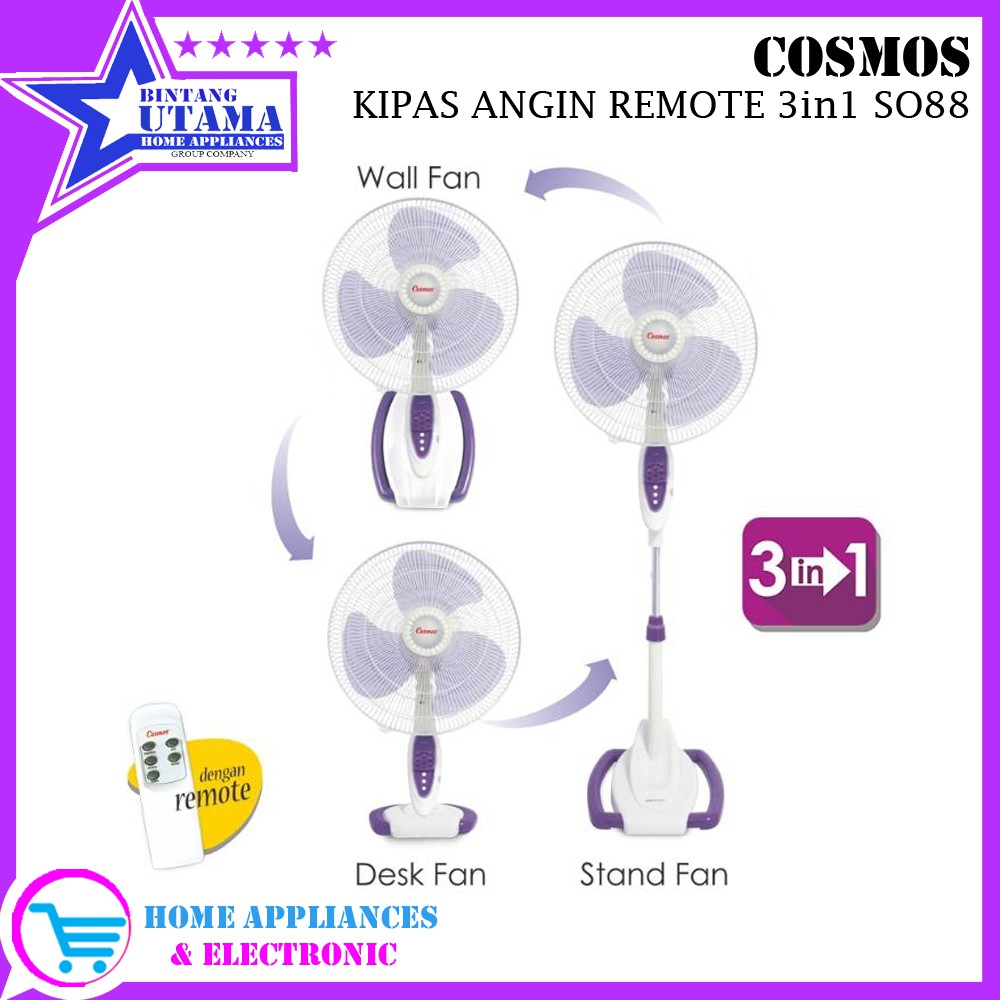Jual (COD) KIPAS ANGIN COSMOS 3in1 KIPAS MEJA + BERDIRI + DINDING COSMOS 16SO33 / 16-SO33 / 16 ...